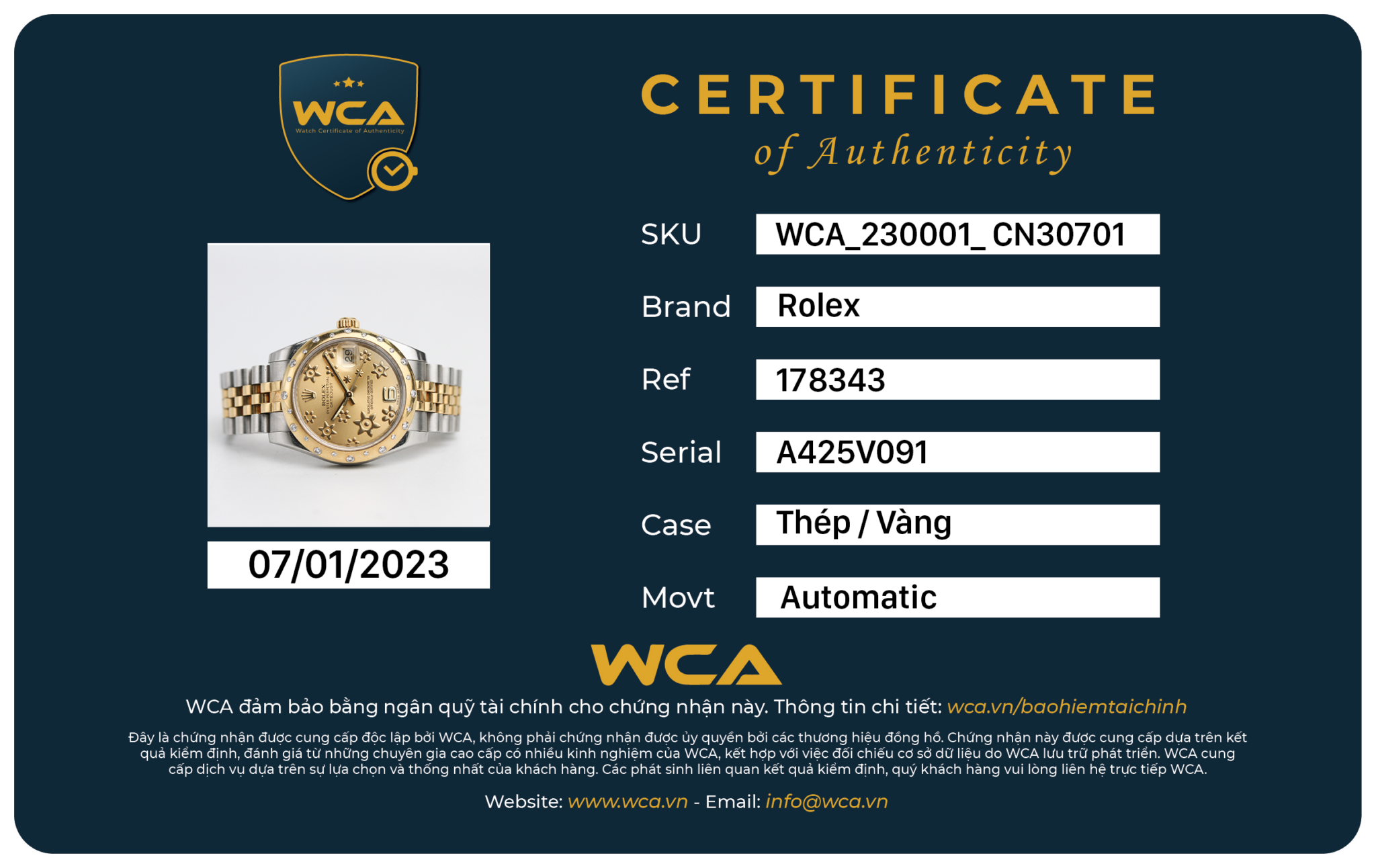 WCA - Kiểm Định Đồng Hồ Cấp Chứng Chỉ Chính Hãng